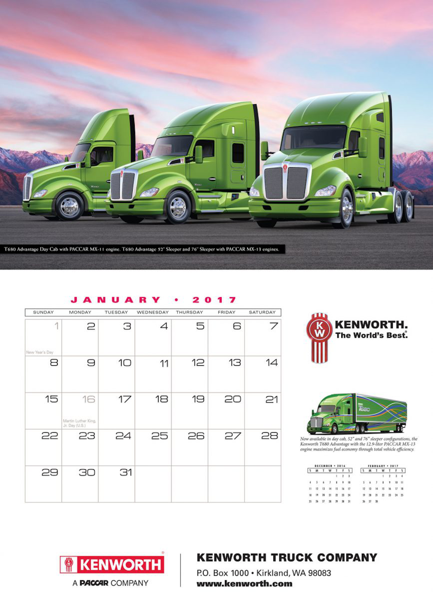 Keep track of appointments with 2017 trucking calendars | Overdrive